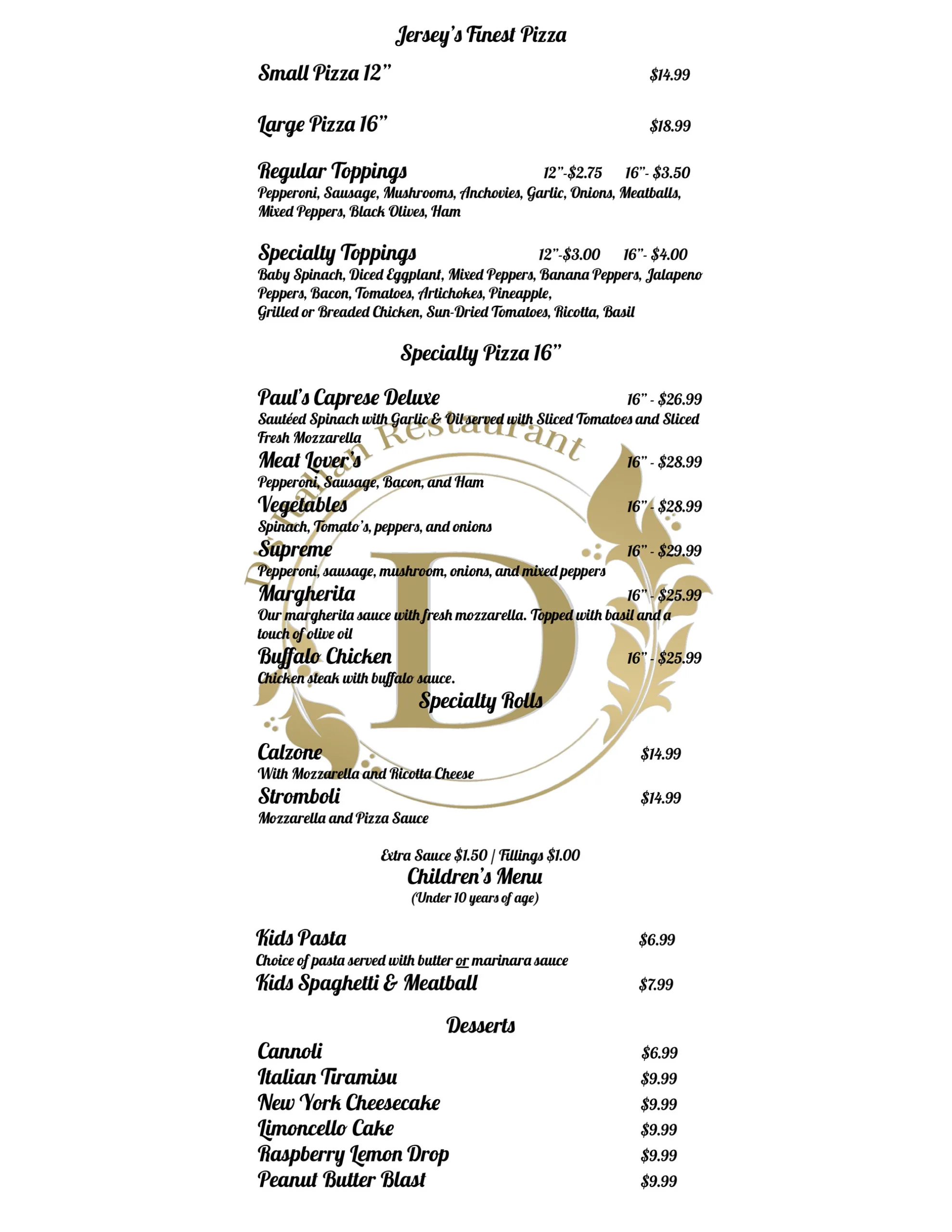 Menu - D's ITALIAN RESTAURANT